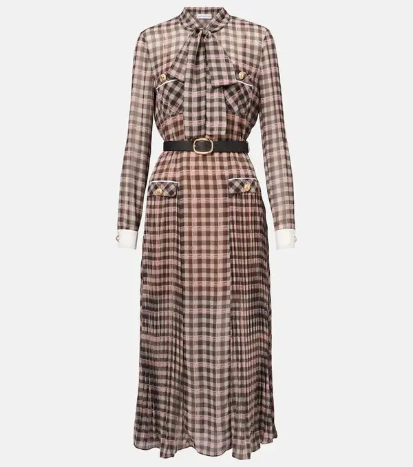 SELF-PORTRAIT Checked Chiffon Midi Dress