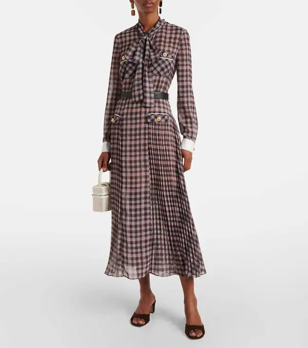 SELF-PORTRAIT Checked Chiffon Midi Dress