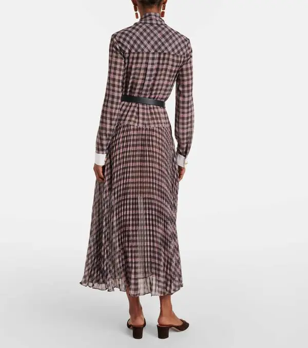 SELF-PORTRAIT Checked Chiffon Midi Dress