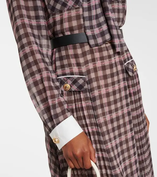 SELF-PORTRAIT Checked Chiffon Midi Dress