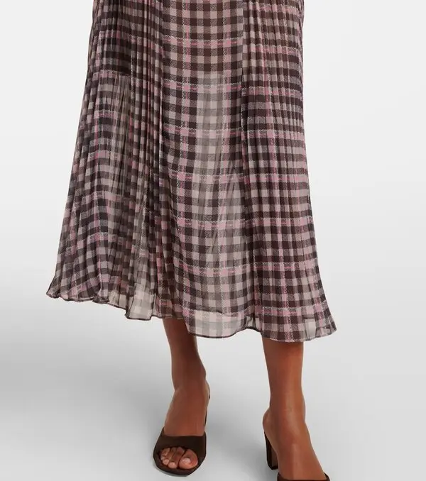 SELF-PORTRAIT Checked Chiffon Midi Dress