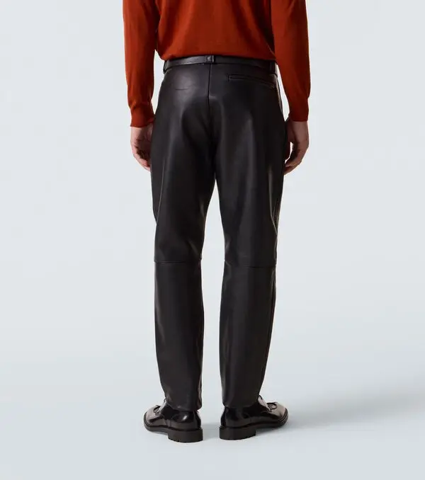 Saint Laurent Belted Leather Straight Pants