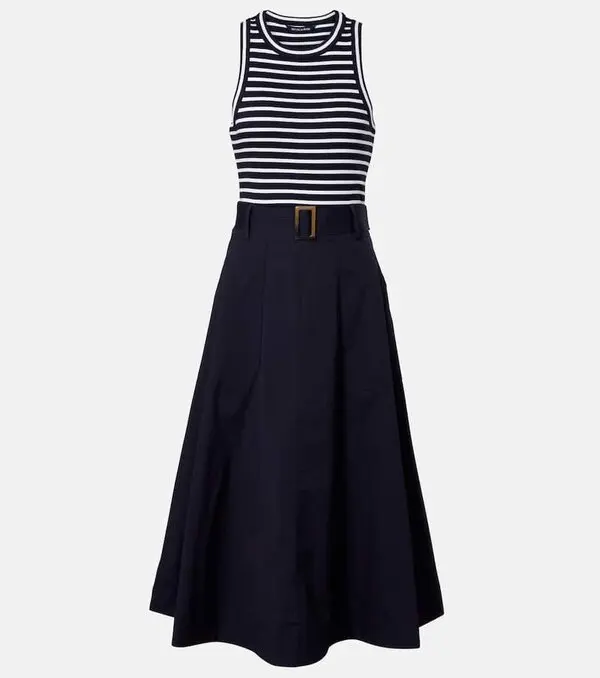 Veronica Beard Belted Cotton-blend Midi Dress - Blue