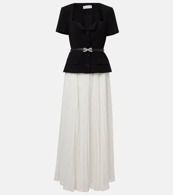 SELF-PORTRAIT Belted Pleated Chiffon Maxi Dress - Black