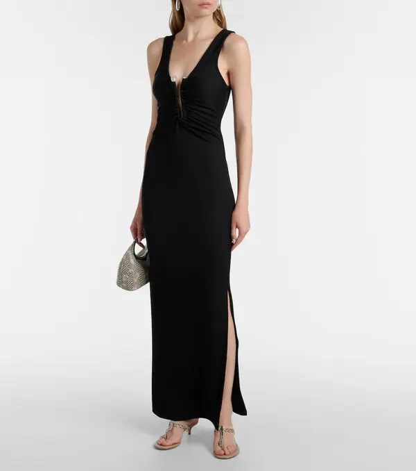 Christopher Esber Crystal Pin Embellished Jersey Maxi Dress