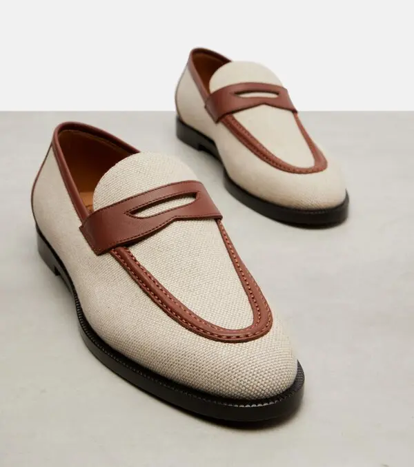 Loro Piana Sergio Leather-trimmed Penny Loafers - Neutrals
