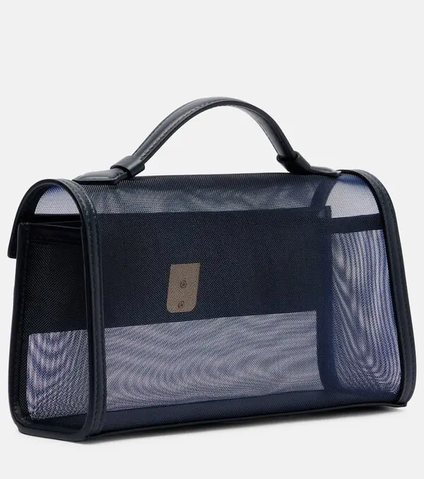 Savette Symmetry Leather-trimmed Mesh Tote - Blue