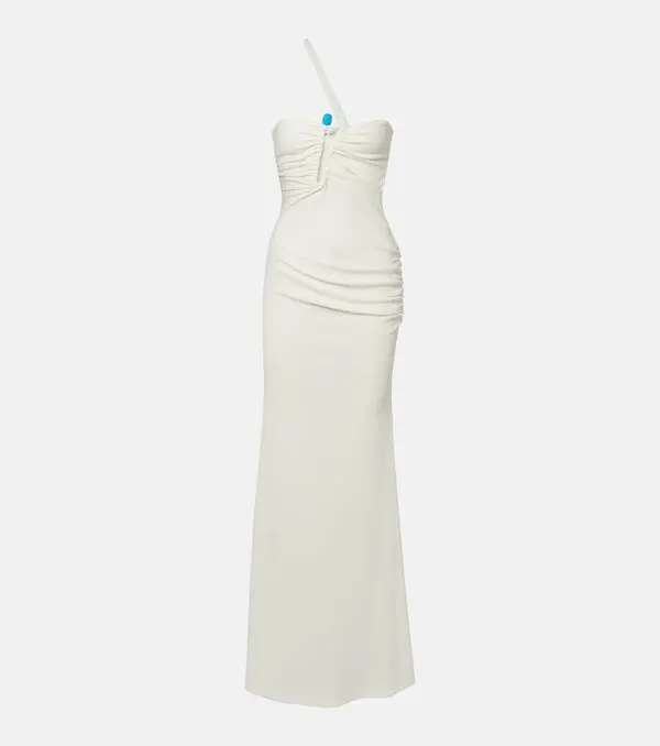 Christopher Esber Crystal Pin Cutaway Embellished Maxi Dress - White