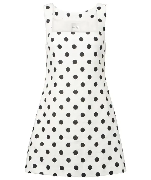 Posse Alice Polka-dot Linen Minidress - White