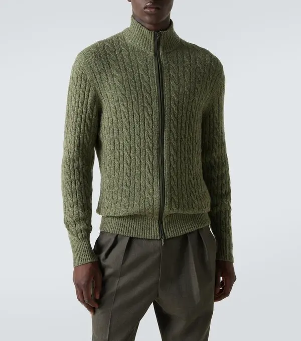 Loro Piana Cable-knit Cashmere Zip-up Sweater - Green