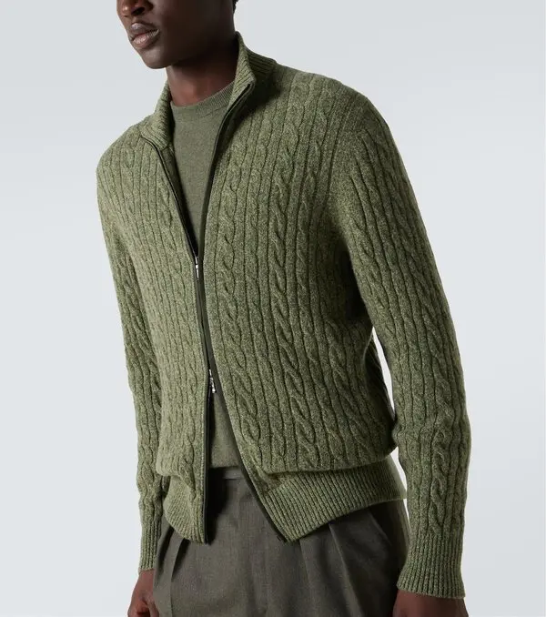 Loro Piana Cable-knit Cashmere Zip-up Sweater - Green