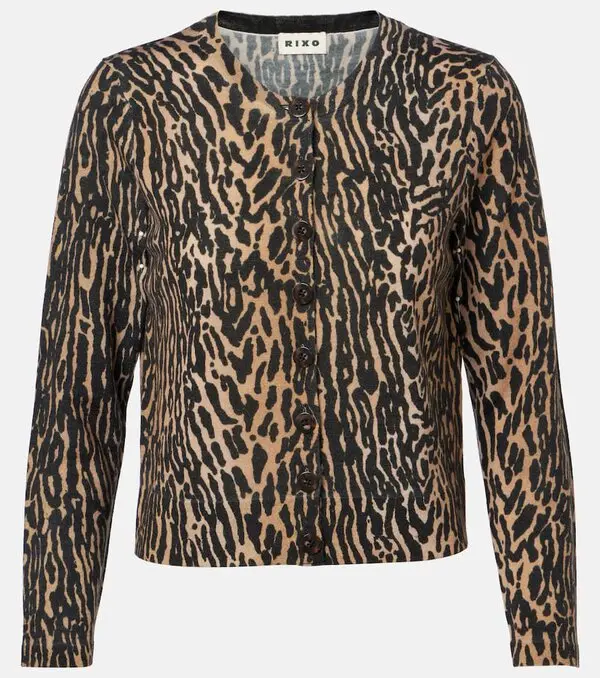Rixo Peony Leopard-print Wool Cardigan