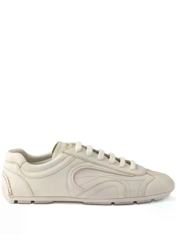 Prada Logo-patch Leather Lace-up Sneakers - Neutrals