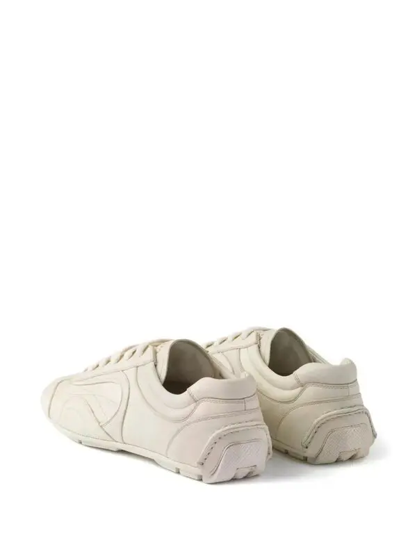 Prada Logo-patch Leather Lace-up Sneakers - Neutrals