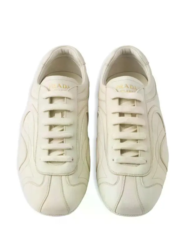 Prada Logo-patch Leather Lace-up Sneakers - Neutrals
