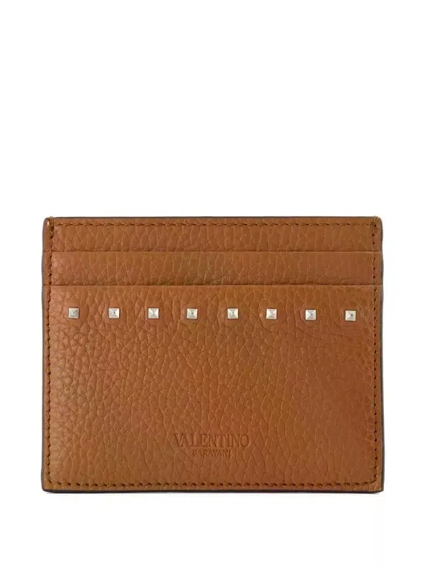 Valentino Garavani Rockstud Leather Card Holder - Brown