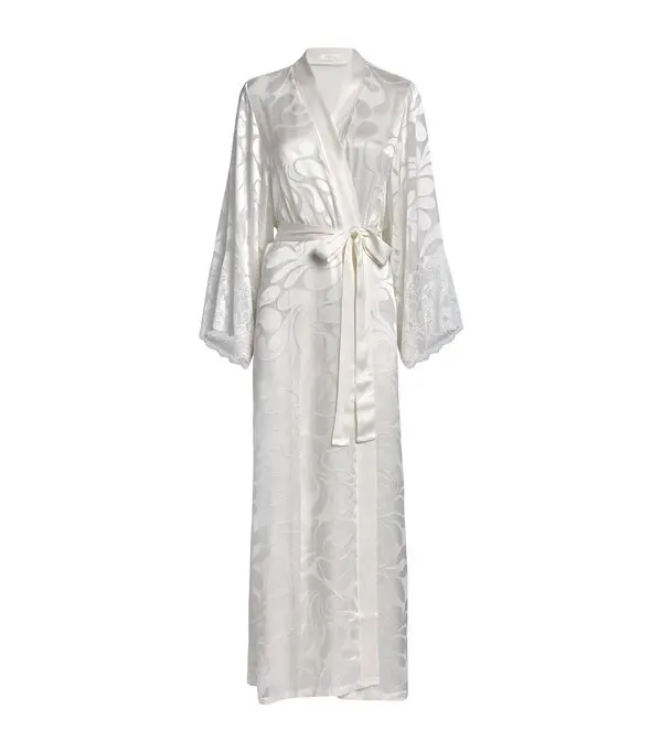 BOCAN Lace-trim Charlotte Long Robe - White