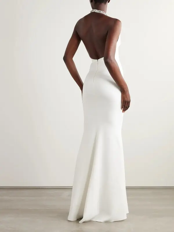 Givenchy Crystal-embellished Satin-crepe Halterneck Gown - Neutrals