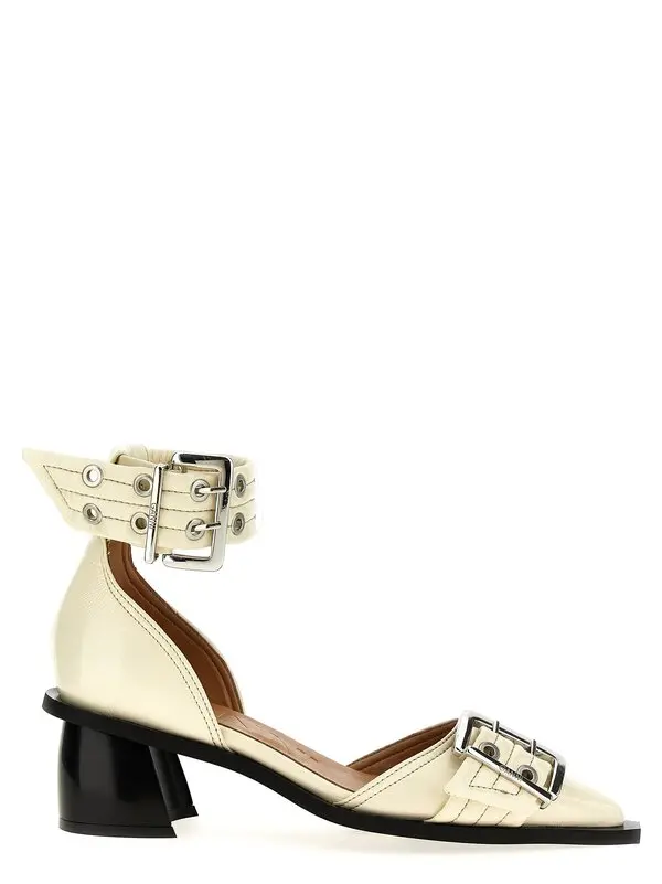 GANNI Buckle Open Cut Pumps - White