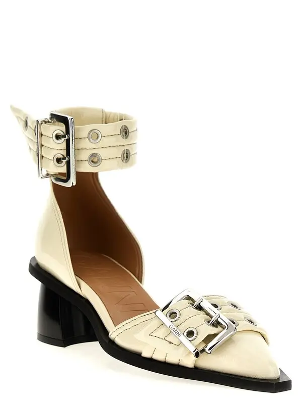 GANNI Buckle Open Cut Pumps - White