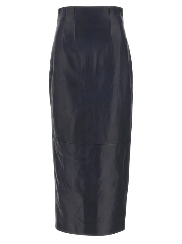 Khaite Loxley Leather Midi Skirt - Blue