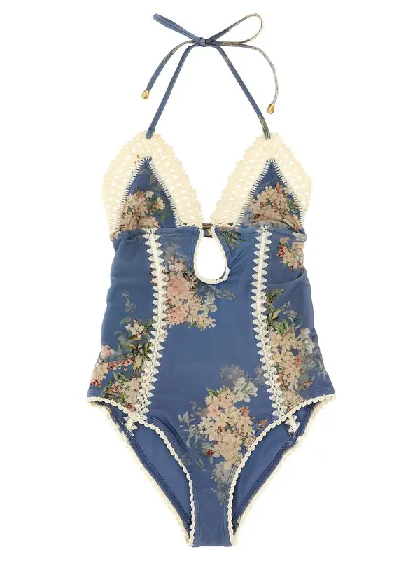 Zimmermann Cascadian Keyhole Crochet One-piece Swimsuit - Light Blue