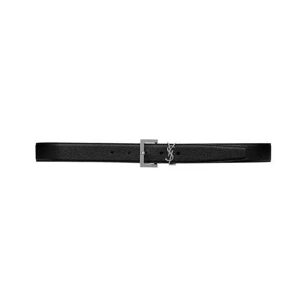 Saint Laurent Metal Logo Grain Leather Belt - Black