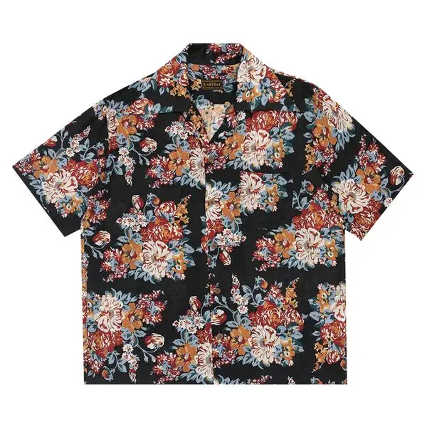 Kapital Silk Rayon Champetre Maria Wrangle Collar Aloha Shirt - Black