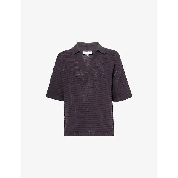 THE COUTURE CLUB Relaxed-fit Polo-collar Cotton-crochet Shirt - Grey