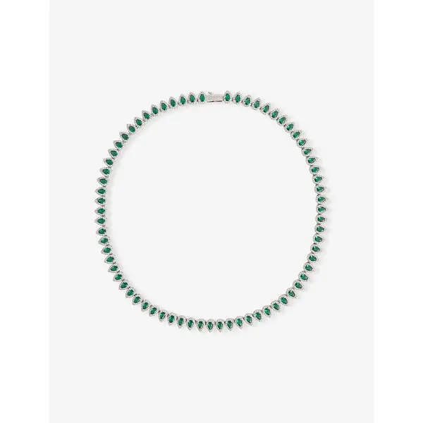 DARKAI 18ct White Gold-plated Necklace With Emerald And Brilliant-cut Stones - Emerald Green