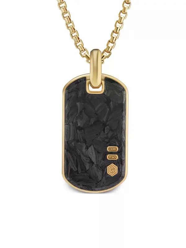 David Yurman 18kt Yellow Gold Forged Carbon Tag