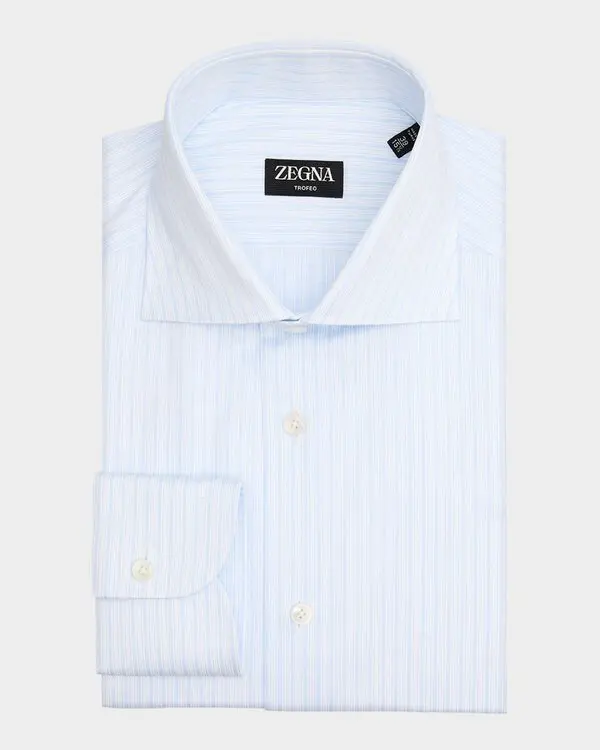 Zegna Trofeo Cotton Multi-stripe Dress Shirt - Br Blustrp