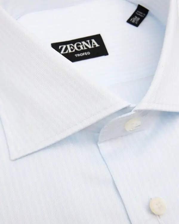 Zegna Apos;s Tonal Stripe Trofeo Cotton Dress Shirt - Blue