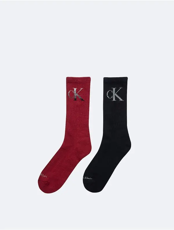 Calvin Klein Monogram Logo 2-pack Crew Socks - Burgundy Assorted