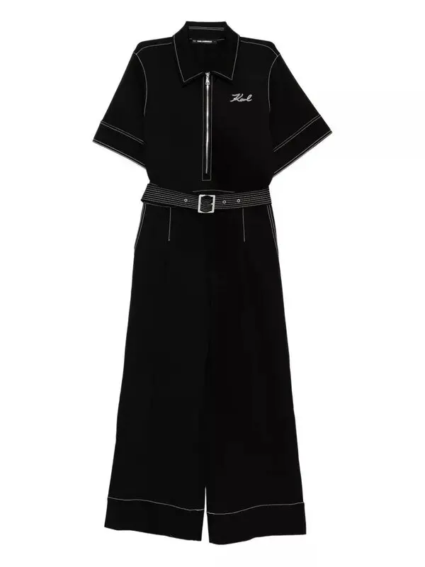 Karl Lagerfeld Contrast-stitch Jumpsuit - Black