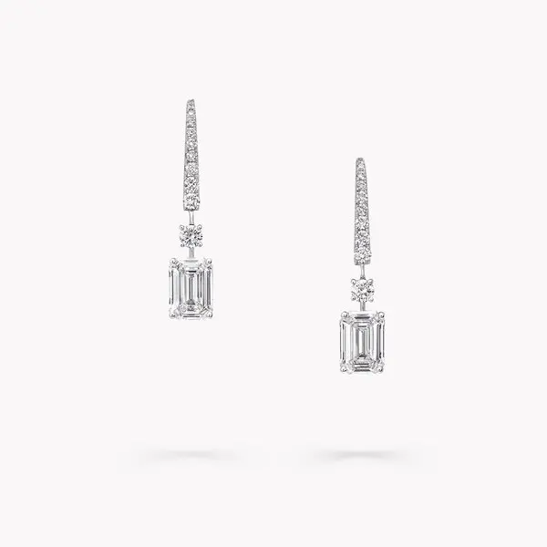 Graff Emerald And Diamond Drop Earrings - White Gold