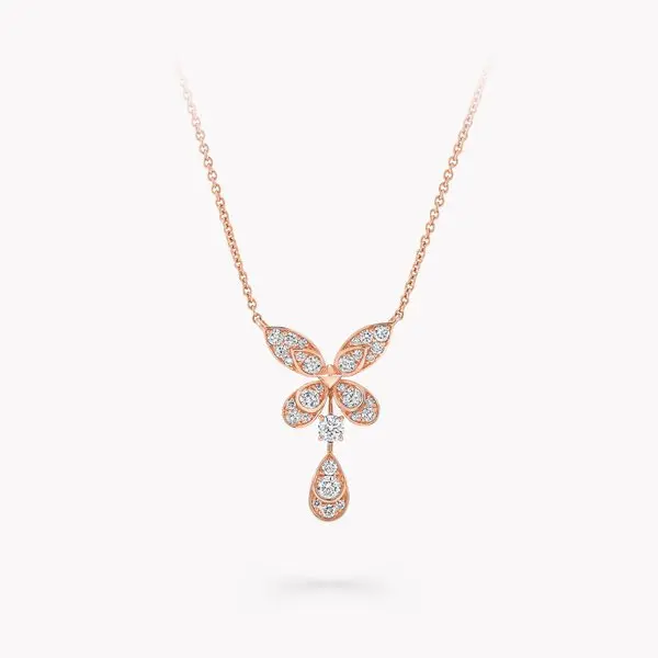 Graff Pavé Butterfly Diamond Drop Pendant - Rose Gold