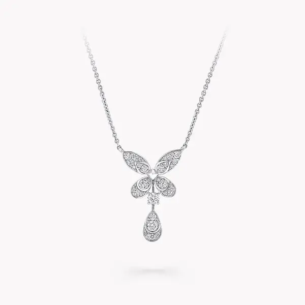 Graff Pavé Diamond Butterfly Drop Pendant - White Gold