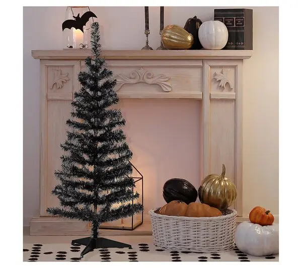 NORTHLIGHT Tinsel Halloween Tree 4' Black Unlit