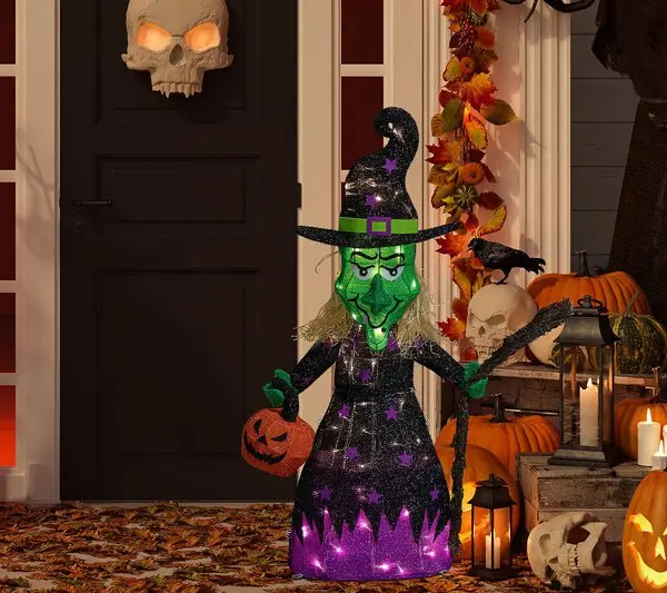 NORTHLIGHT Led Witch With Broom Yard Halloween Ecor 39