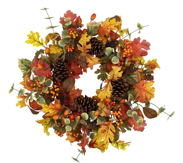 NORTHLIGHT Berries And Pinecones Harvest Wreath26 Unlit - One-color
