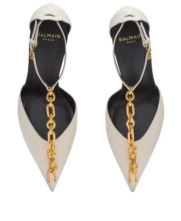 Balmain Leather Stiletto Pumps With Chain Detail - Beige