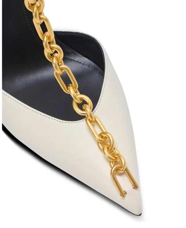 Balmain Leather Stiletto Pumps With Chain Detail - Beige