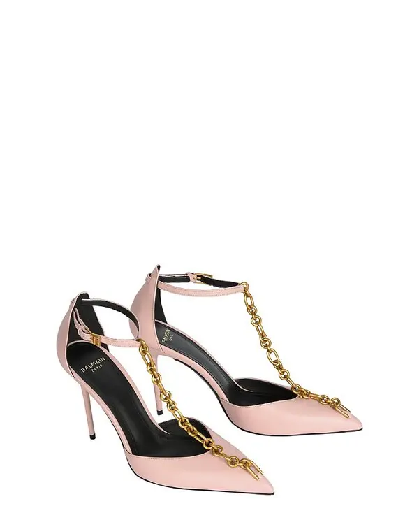 Balmain Leather Stiletto Pumps With Chain Detail - Pink