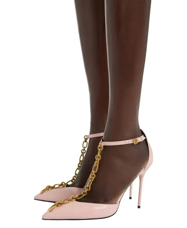 Balmain Leather Stiletto Pumps With Chain Detail - Pink