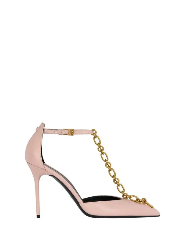 Balmain Leather Stiletto Pumps With Chain Detail - Pink