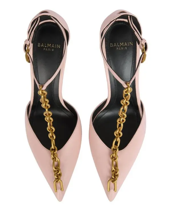 Balmain Leather Stiletto Pumps With Chain Detail - Pink
