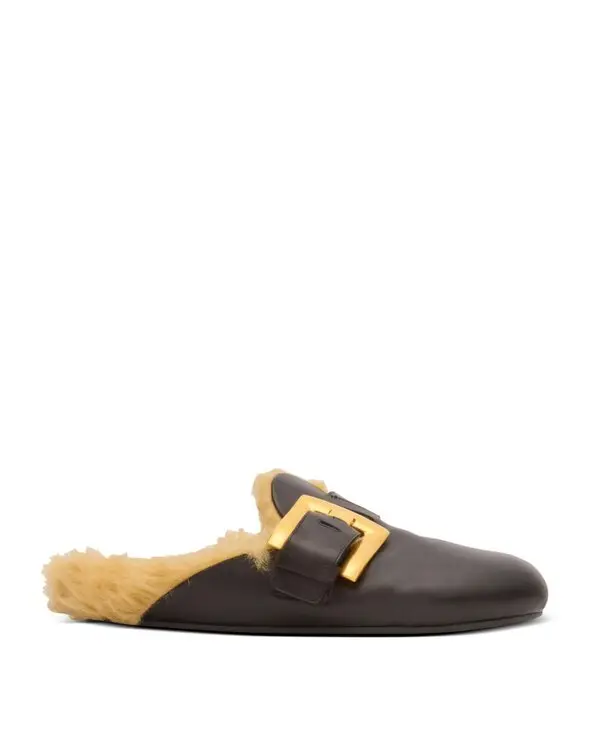 Balmain Leather And Faux Fur Mules - Black