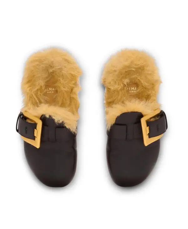 Balmain Leather And Faux Fur Mules - Black