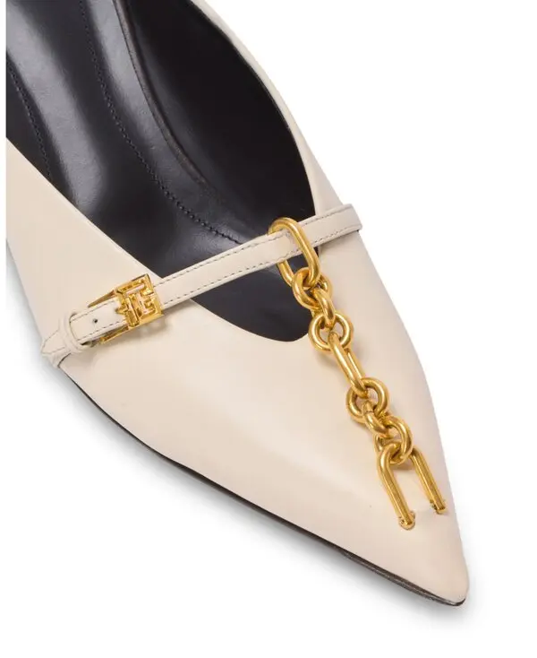 Balmain Sync Leather Mules With Chain Detail - Beige